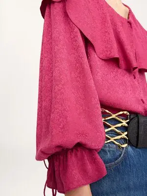 Chloé Round Neck Ruffled Silk Blouse - Deep Ruby Red