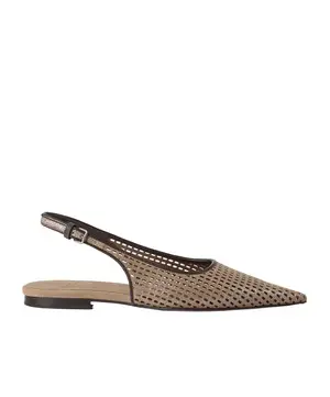 Brunello Cucinelli Sparkling Leather Slingback Ballet Flats - Brown