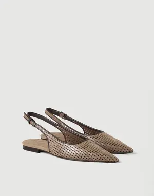 Brunello Cucinelli Sparkling Leather Slingback Ballet Flats - Brown