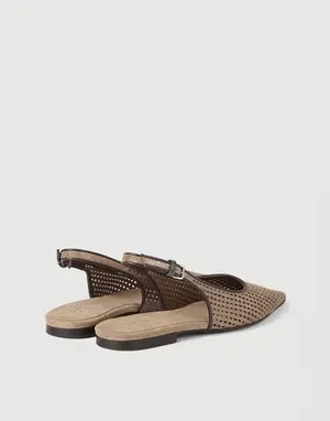 Brunello Cucinelli Sparkling Leather Slingback Ballet Flats - Brown