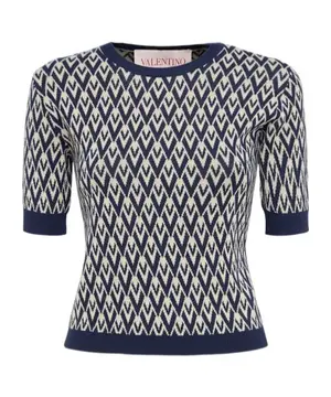 Valentino Garavani Wool Jacquard Short Sleeve Sweater - Multicolor