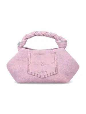 GANNI Bou Small Denim Bag With Woven Top Handle - Pink
