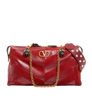 Valentino Garavani Panthea Chevron Motif Medium Shoulder Bag - Red