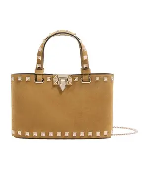 Valentino Garavani Rockstud Mini Suede Shopping Bag - Havana Beige