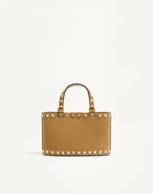 Valentino Garavani Rockstud Mini Suede Shopping Bag - Havana Beige
