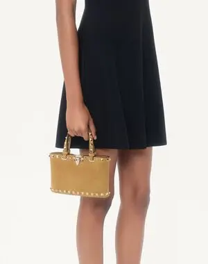 Valentino Garavani Rockstud Mini Suede Shopping Bag - Havana Beige