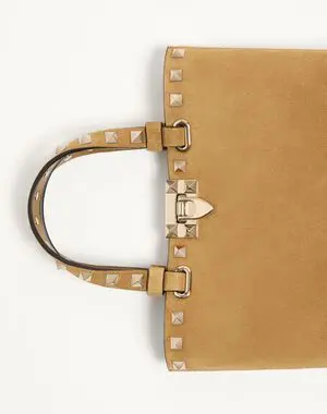 Valentino Garavani Rockstud Mini Suede Shopping Bag - Havana Beige