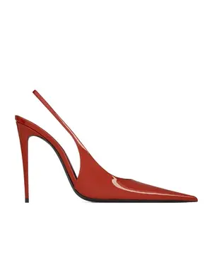 Saint Laurent Guermantes Patent Leather Slingback Pumps - Red