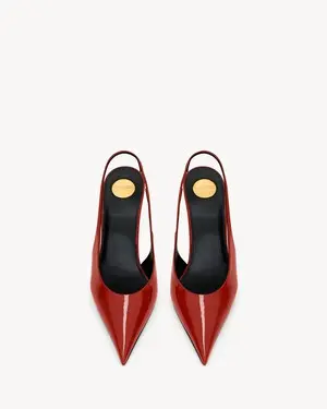 Saint Laurent Guermantes Patent Leather Slingback Pumps - Red