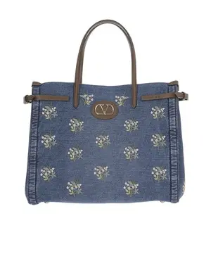 Valentino Garavani Vlogo Signature Embroidered Shoulder Bag - Gray