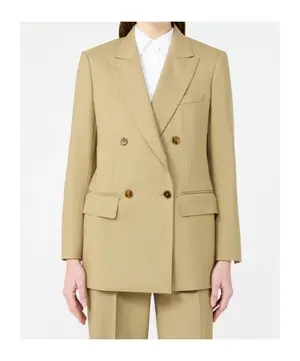 Max Mara Double-breasted Blazer In Mohair, Wool, And Silk - Camel