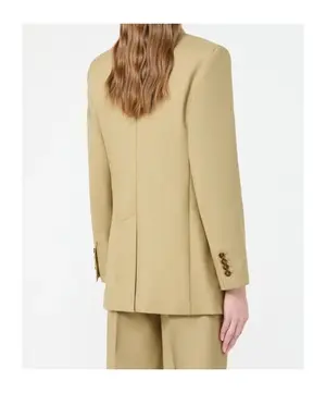 Max Mara Double-breasted Blazer In Mohair, Wool, And Silk - Camel