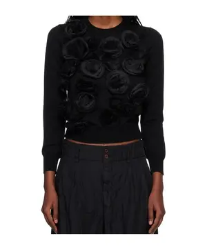 Comme Des Garçons Long Sleeve Knit Top With Embellished Neckline