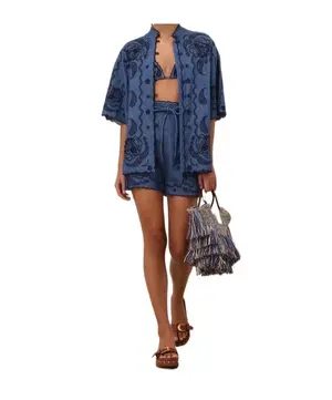 Zimmermann Aster Embroidered Denim Shorts - Blue