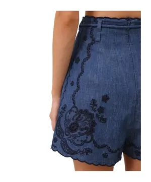 Zimmermann Aster Embroidered Denim Shorts - Blue