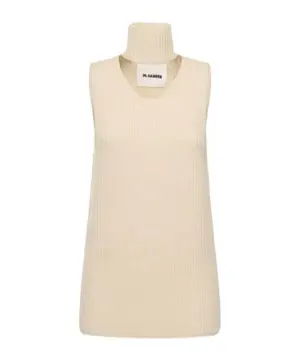 JIL SANDER Rib Knitted Vest With Detachable Collar