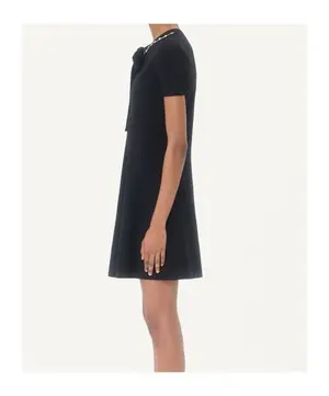 Valentino Garavani Embellished Tie-neck Dress With Rhinestone Embroidery