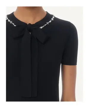 Valentino Garavani Embellished Tie-neck Dress With Rhinestone Embroidery