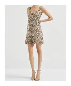 Brunello Cucinelli Chevron Embellished Mini Dress - Brown