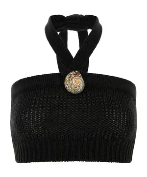 Alanui Knit Crop Top With Shell Detail - Black