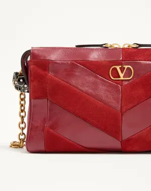 Valentino Garavani Panthea Chevron Patterned Small Shoulder Bag - Red
