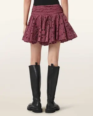 ALLSAINTS Dotty Broderie-anglaise Flared Mini Skirt - Raspberry Pink