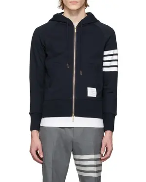 Thom Browne 4-bar Striped Zip-up Hoodie - Black