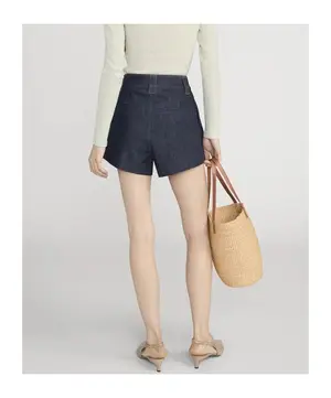 FRAME The Structural Pleated Denim Shorts - Black