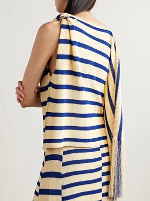Proenza Schouler Asymmetrical Fringe Striped Knit Sweater - Nude