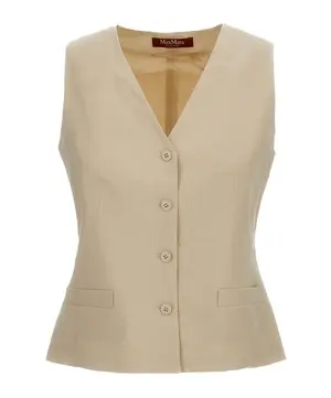 Max Mara Sleeveless V-neck Buttoned Waistcoat - Beige