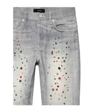 PURPLE BRAND Embellished Belt Loop Jeans - Gray