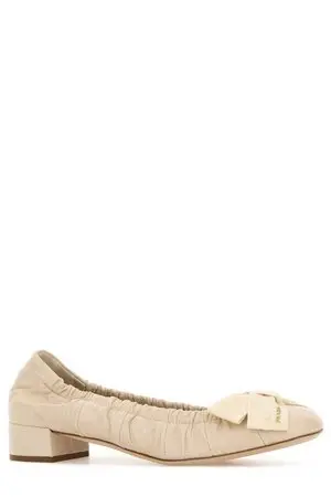 Prada Bow Detailed Block-heeled Ballerinas