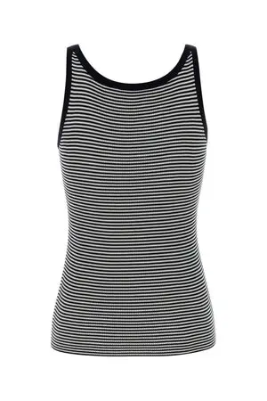 Prada Logo Embroidered Striped Knit Tank Top - Black
