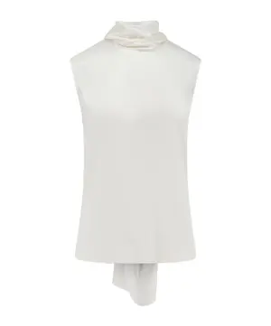 Bottega Veneta Bottega Veneta Sleeveless Stretch Satin Top With Scarf Detail White
