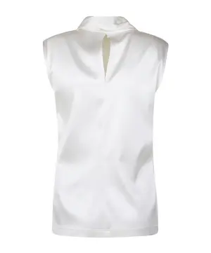 Bottega Veneta Sleeveless Stretch Satin Top With Scarf Detail - White