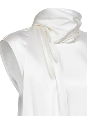 Bottega Veneta Sleeveless Stretch Satin Top With Scarf Detail - White
