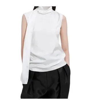 Bottega Veneta Sleeveless Stretch Satin Top With Scarf Detail - White