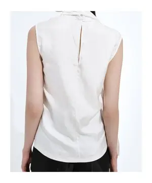 Bottega Veneta Sleeveless Stretch Satin Top With Scarf Detail - White