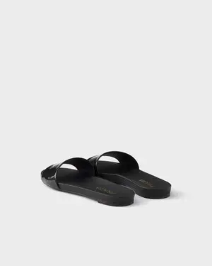 Prada Glossy Patent Leather Slip-on Sandals With Rubber Sole