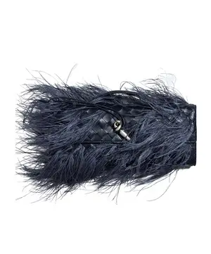 Bottega Veneta Bottega Veneta Andiamo Clutch With Ostrich Feather Embellishment Midnight