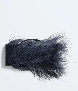 Bottega Veneta Andiamo Clutch With Ostrich Feather Embellishment - Midnight