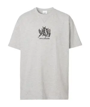 Burberry Deer-embroidered Cotton T-shirt - Gray