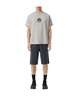 Burberry Deer-embroidered Cotton T-shirt - Gray