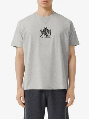 Burberry Deer-embroidered Cotton T-shirt - Gray