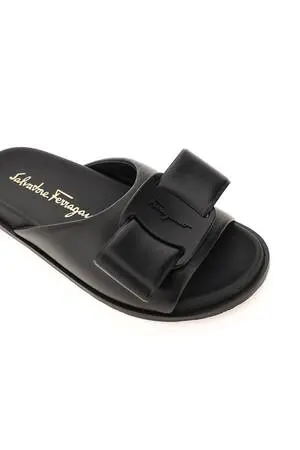 FERRAGAMO Bow Detail Leather Slides