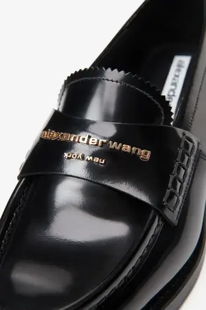 Alexander Wang Carter Loafers With Gold Logo Detail - Black