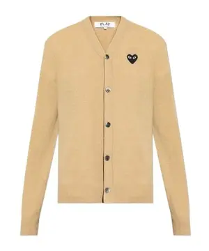 Play Comme Des Garcon Logo Patch Knitted Cardigan - Beige