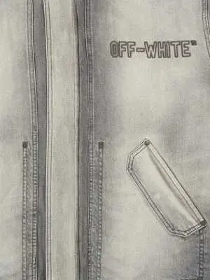 Off-White Hooded Denim Jacket With Fleece Detail - Gray