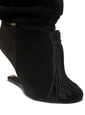 Balmain Round Toe Wedge Ankle Boots With Tassel Detail
