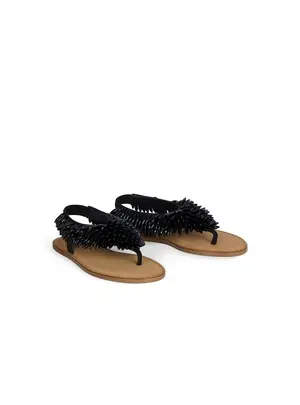 Balmain Embellished Suede Flat Sandals - Black